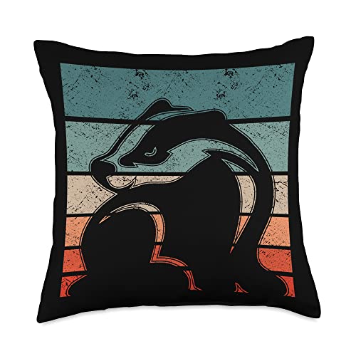 Honey Badger Gifts & Accessories Retro Animal Ratel-Vintage Honey Badger Throw Pillow, 18x18, Multicolor