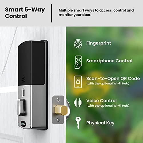 Lockly Flex Touch Smart Lock - Secure Keyless Entry with Fingerprint Recognition, Bluetooth Connectivity, and Smartphone Control - Enhanced Home Security Solution (PGD7YSN, Satin Nickel)