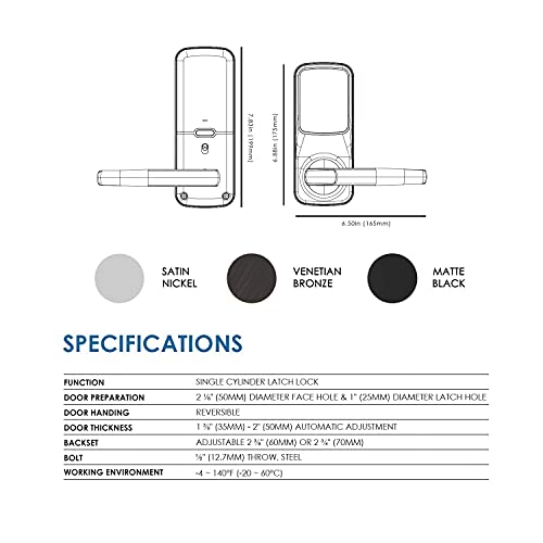 Lockly Model 6S, Bluetooth Smart Lock, Keyless Entry Door Lock, PIN GenieĀ® Keypad, Auto Lock - Satin Nickel