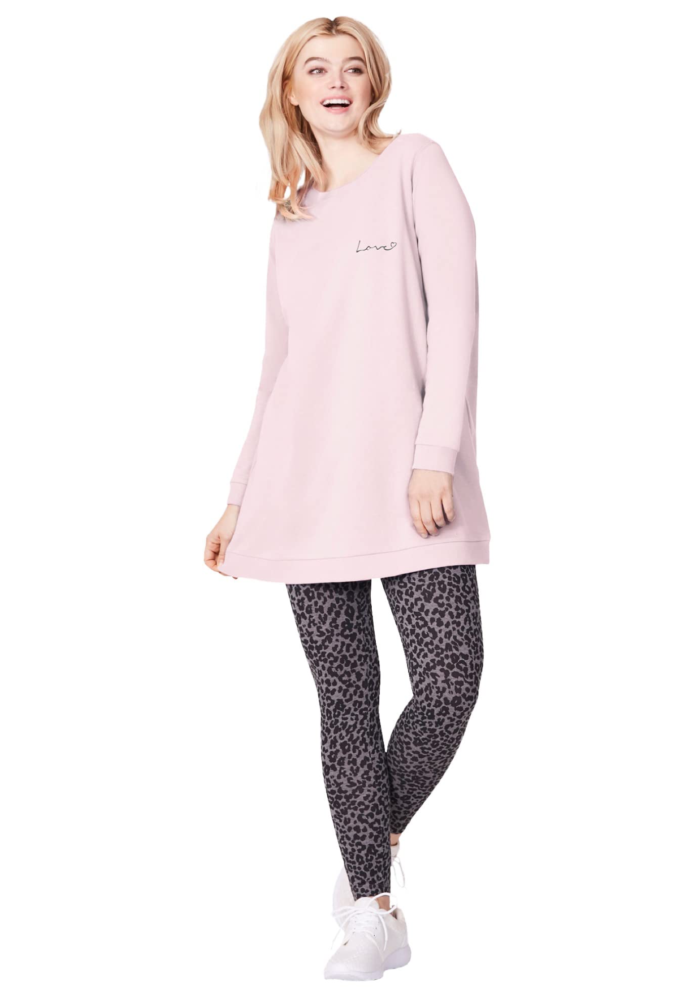 Ellos Women's Plus Size Love Tunic Sweatshirt - 26/28, Misty Rose