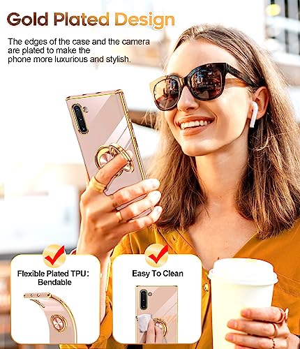 LeYi for Note 10 Case- 360° Rotatable Ring Holder Magnetic Kickstand, Plating Rose Gold Edge Protective Case [ Not Applicable Note 10 Plus], Pink