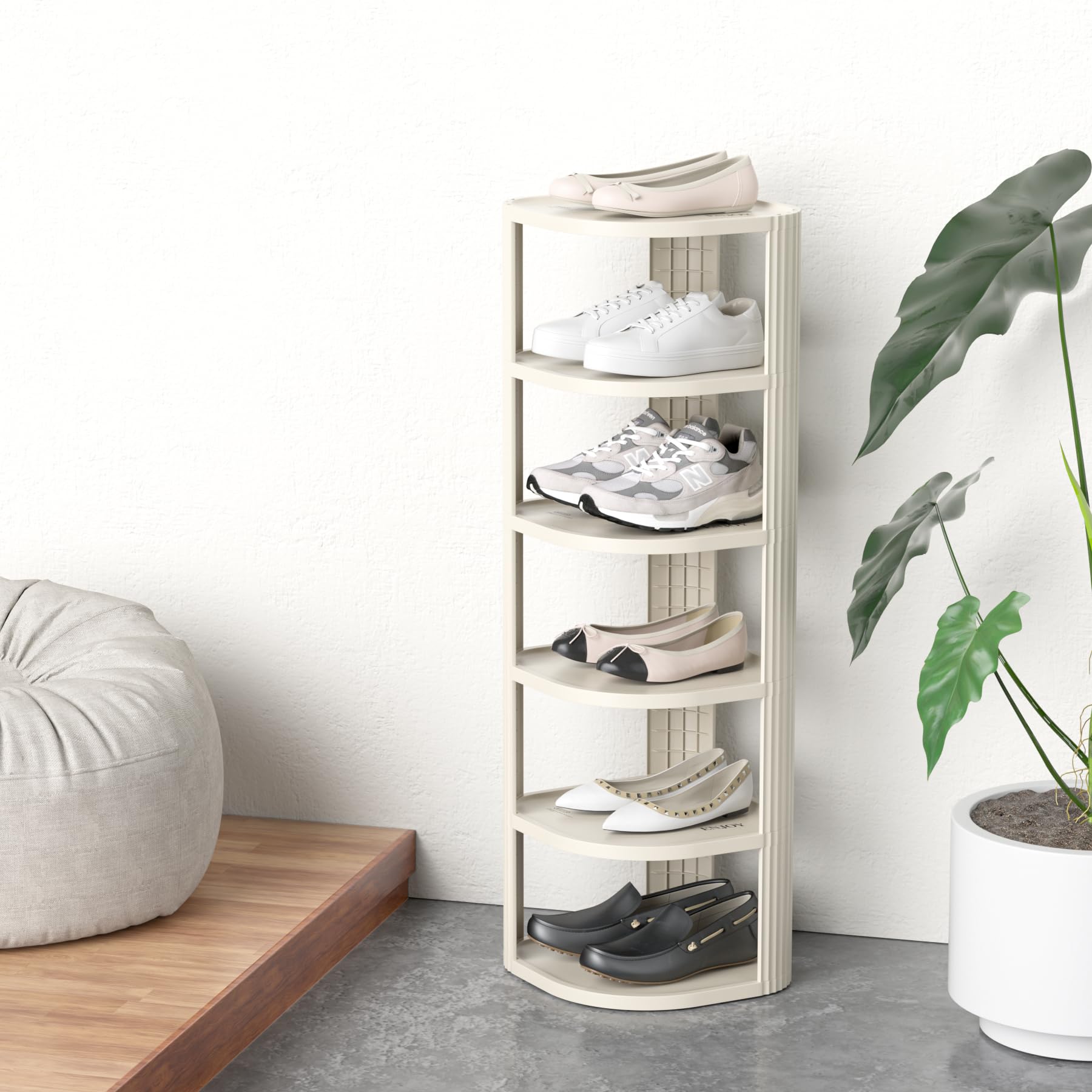 NestSprout 9 Tiers Corner Shoe Rack - Free Standing Shoe Shelf for Entryway Bedroom, Vertical Shoe Organizer for Small Space, Expandable Shoe Tower, Multi-Purpose Plastic Rack