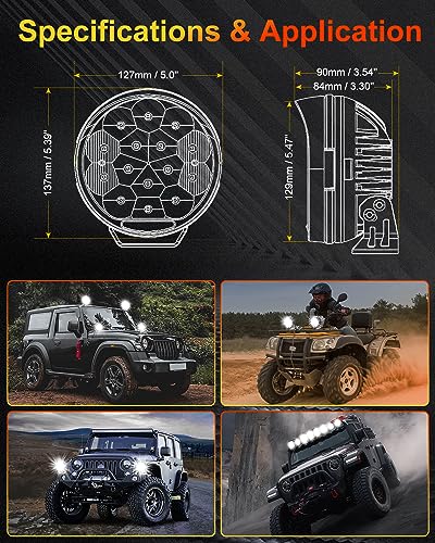 Navoroge 5in 34,000LM 300W LED Offroad White Light Pod,Spot Flood Combo Led Pods with Side Daylight,3 Modes Super Bright pod Lights,for Trucks Ford Jeep ATV UTV Pickup