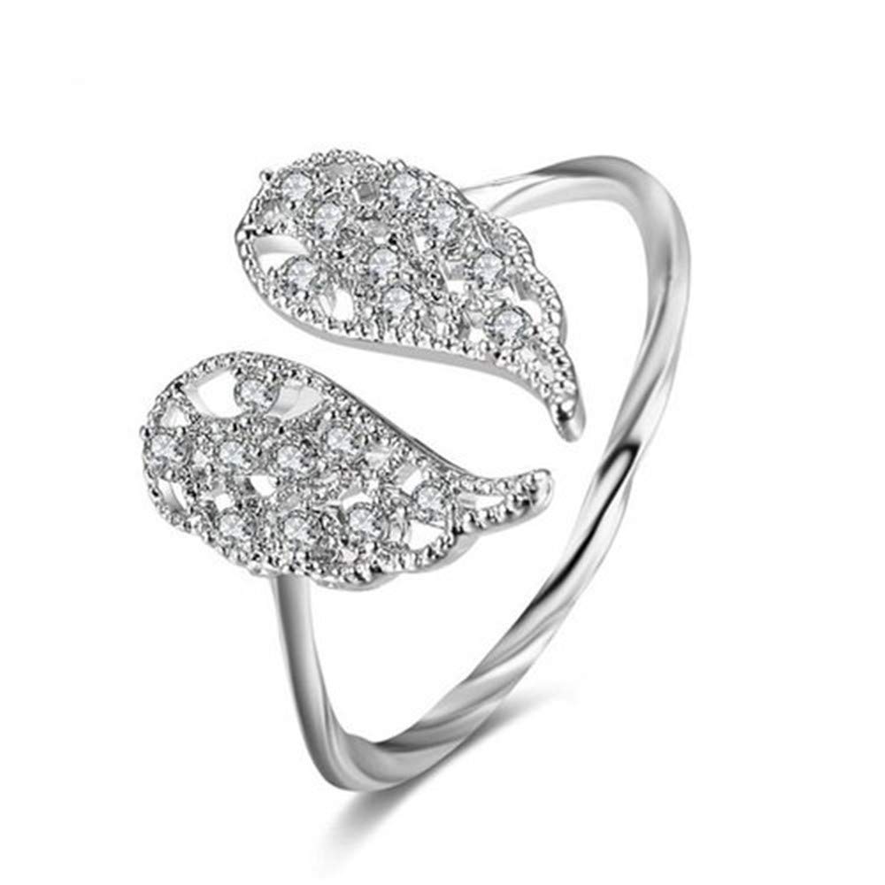 Czjewelry Women Angel Wings White Cz Cute Open Ring Engagement Wedding Band, Size Adjustable