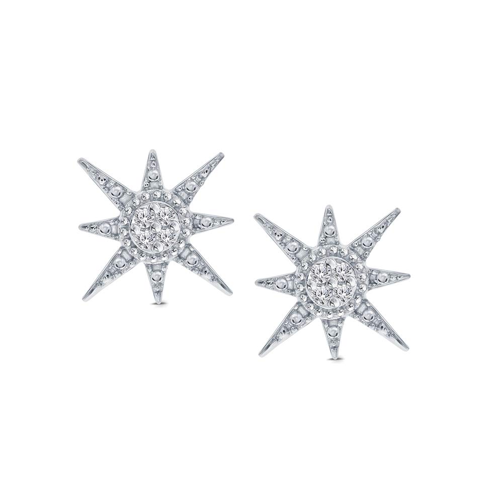 Elmas Round White Diamond Accent 925 Sterling Silver Celestial North Star Stud Earrings for Women