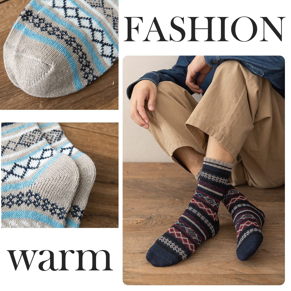 Heatuff Men's Winter Wool Socks Warm Soft Full Cushion Crew Socks (5 Pairs)