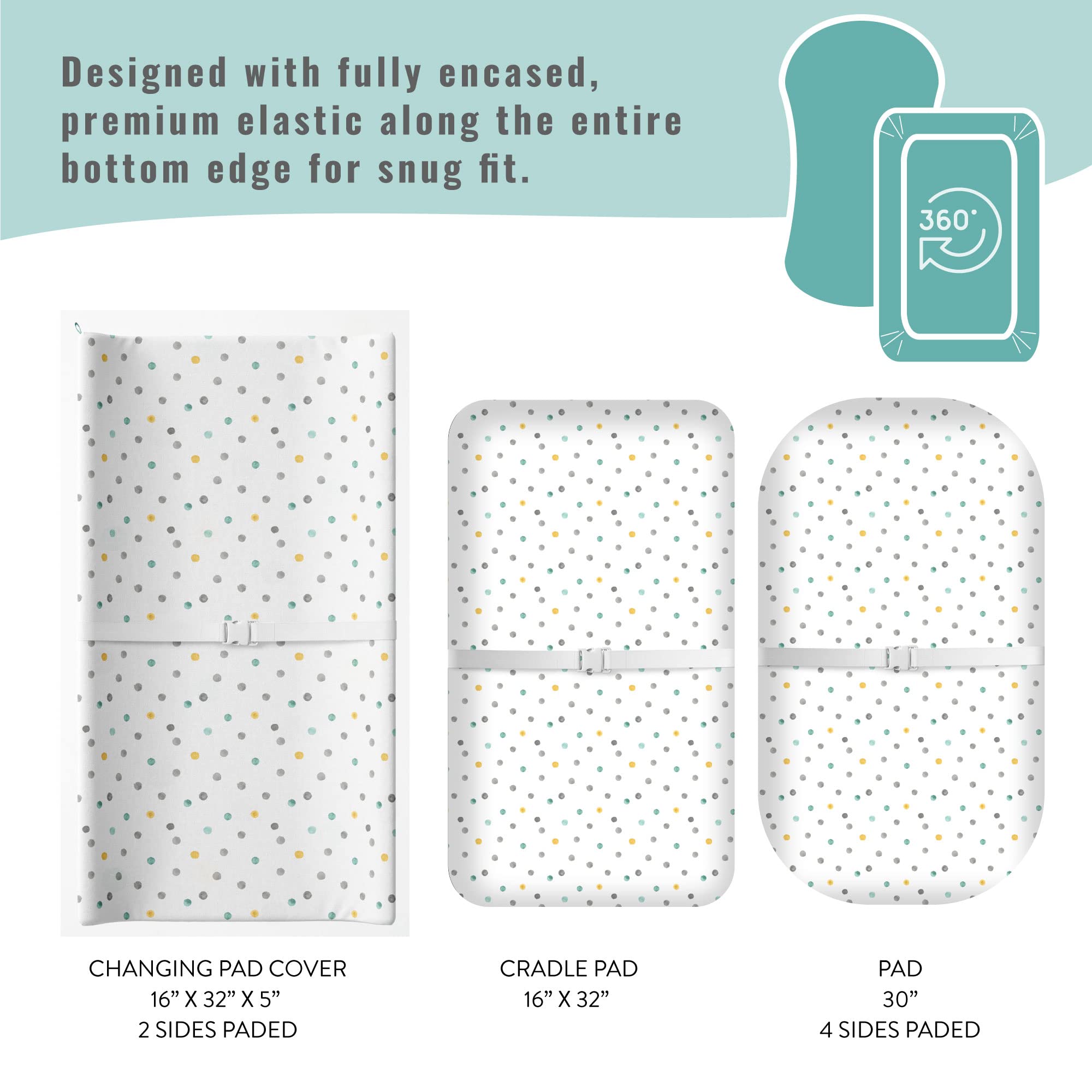 Featherhead™ 2-Pack Changing Pad Covers for Baby Boy & Girl - 100% Cotton Jersey - 16" x 32" - Ultra-Soft, Stretchy, & Lightweight Fitted Sheets (Polka Grey)