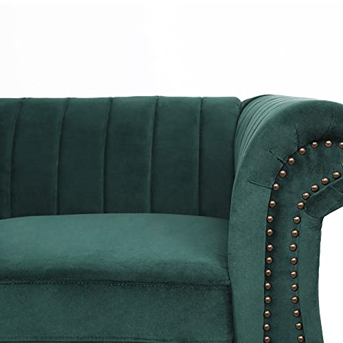 MIYZEAL Modern 3 Seater Tufted Couch, Velvet Chersterfield Sofa with Channel Back, Roll Arm Classic Settee Upholstered Couch for Living Room Office (Green)