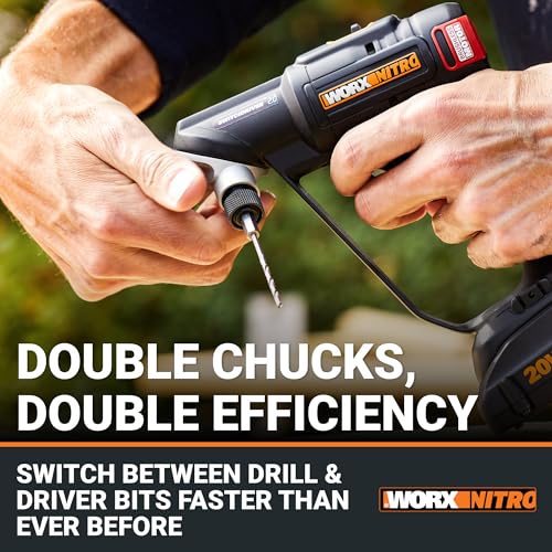 Worx Nitro 20V SwitchDriver 2.0, 2-in-1 Brushless Cordless Drill Driver, Drill Set Rotatable Dual 1/4" Chucks, Compact Cordless Drill with Digital Torque Setting WX177L β (Battery & Charger Included)