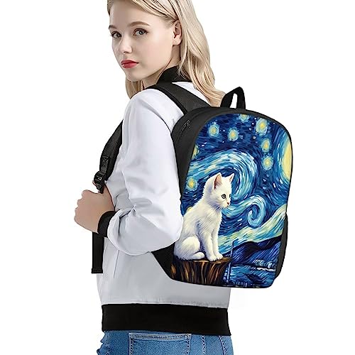 DMOYALA Art Painting Cat 15 Inch Laptop Backpack for Women Girls Japanese Style Utility Unique Schoolbag with Zipper Hiking Backpack for School Back to School Supplies Multi-function Gym Backpack