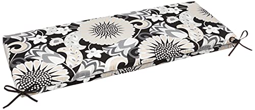 Pillow Perfect Floral Indoor/Outdoor Sofa Setee Bench Swing Cushion with Ties, Weather, and Fade Resistant, 18" x 45", Black/White Sophia, 1 Count