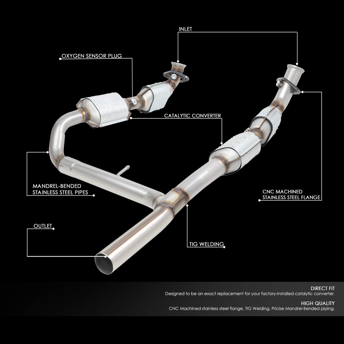 DNA MOTORING Factory Style Catalytic Converter Exhaust Y-Pipe Replacement Compatible with 04-06 F150 / 2006 Mark LT 5.4 4WD Only, OEM-CONV-026