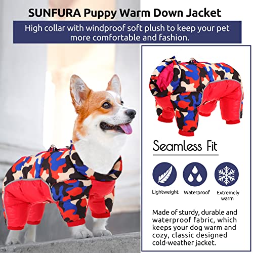 SUNFURA Winter Dog Coats, Warm Dog Down Jacket with 4 Legs, Reflective Windproof Puppy Turtleneck Snowsuit for Cold Weather, Lightweight Padded Puffer Dog Vest Apparel for Small Medium Dog