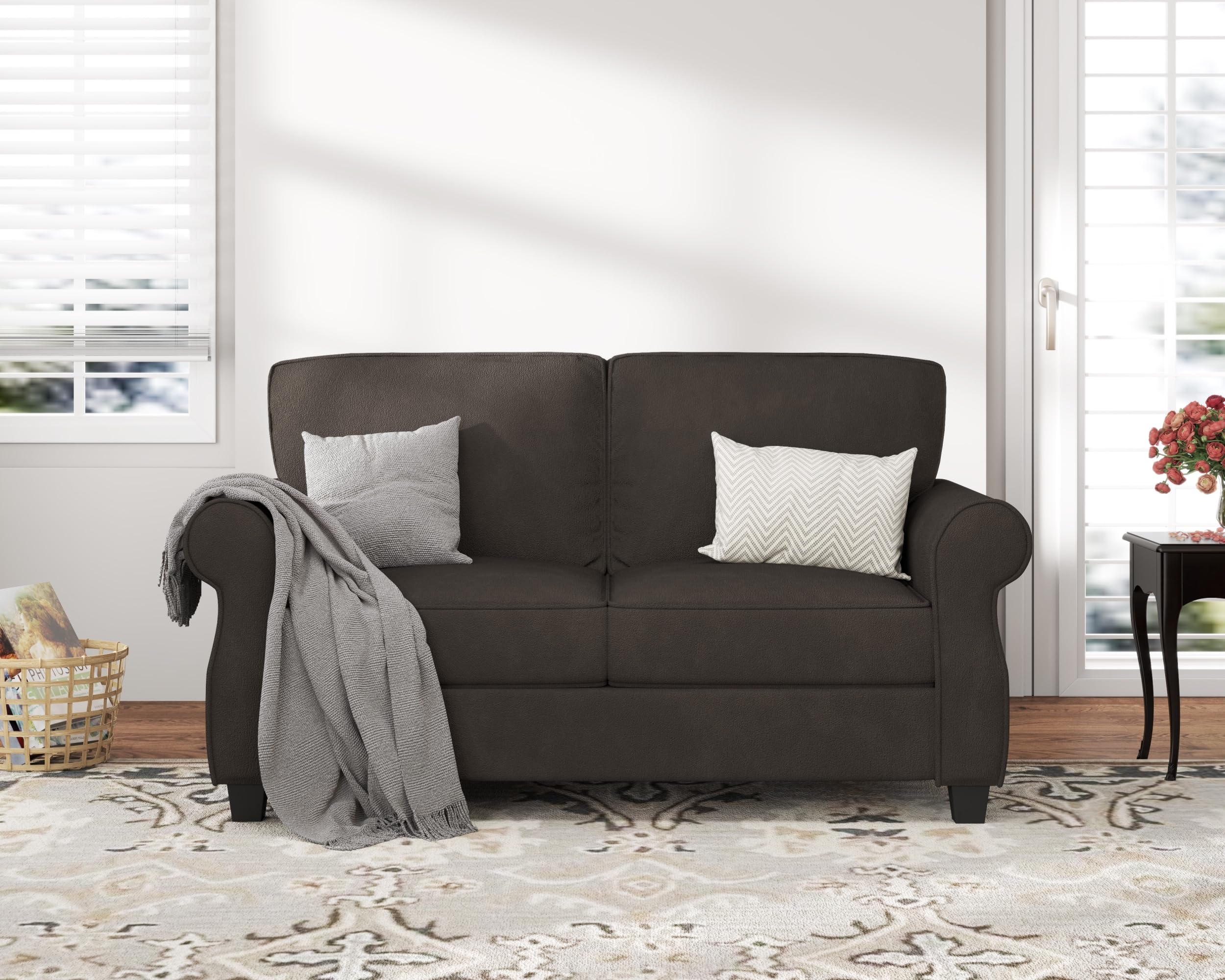 Woyomeub Loveseat Sofa Couch 56" Small Couches for Living Room Mid-Century Modern 2 Seater Sofas for Small Space, Brown
