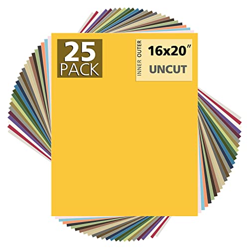 Mat Board Center, Pack of 25, 16x20 Uncut Mat Boards - White Core - Variety Pack - Assorted Colors - Full Sheet - for DIY, Frames, Pictures, Photos, Crafts