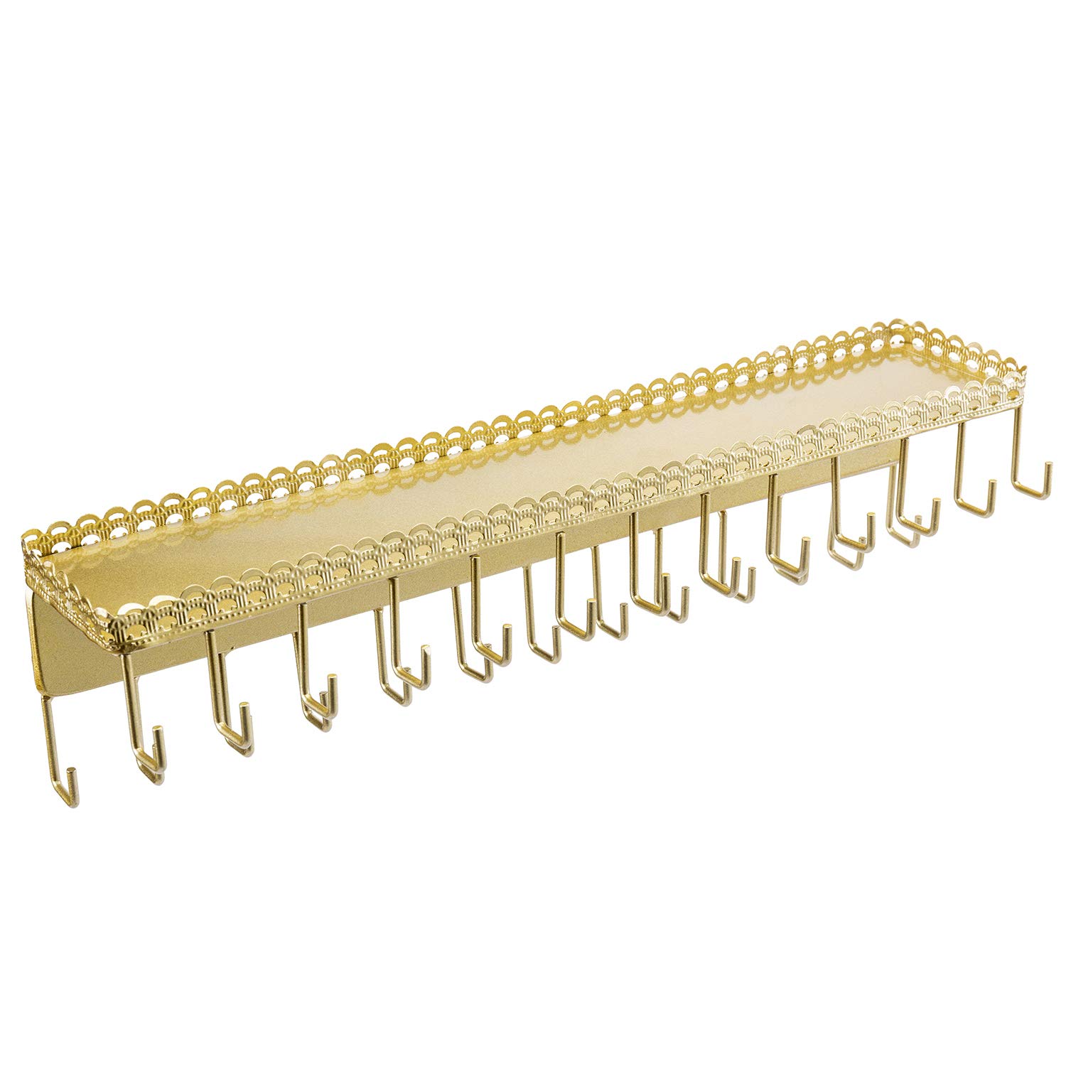 MyGift 26-Hook Gold-Tone Wall-Mounted Metal Jewelry Organizer with Display Shelf