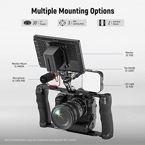 NEEWER Video Camera Cage Rig with Arca Type Base, Dual Grips, 3/8" ARRI Locating & 1/4" Threads, Cold Shoes, Universal Camera Stabilizer Compatible with SmallRig NEEWER Baseplate 15mm Rods, CA016