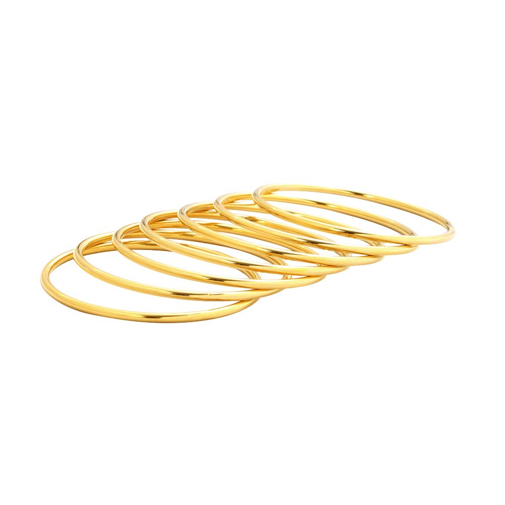 Edforce Stainless Steel Glossy Thin Round Bangle Bracelet Set for Women, Set of 7 (Gold, 8.5)