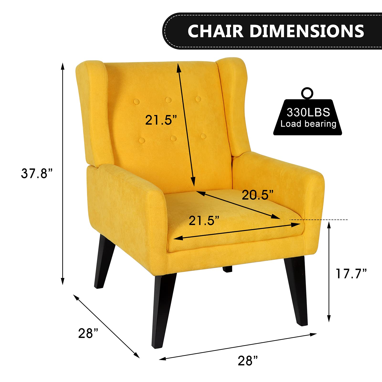 ELUCHANG Upholstered Accent Chair,Mid Century Modern Fabric Armchair,Comfy Wingback Chairs for Living Room Bedroom(2PCS,Yellow)