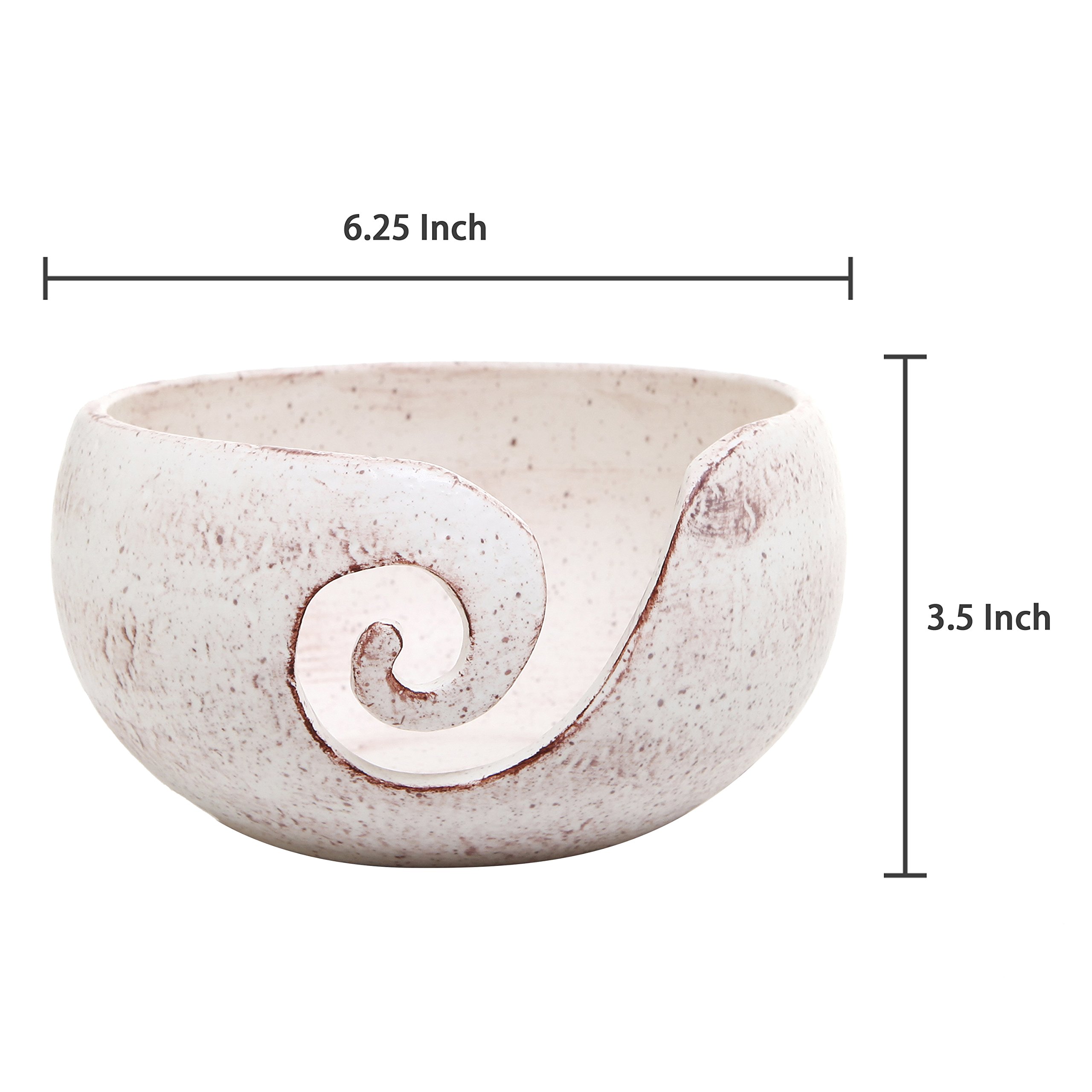 MyGift Cream Ceramic Tangle-Free Yarn Ball Bowl, Rustic Handcrafted Knitting Crochet Bowl with Cut Out Swirl