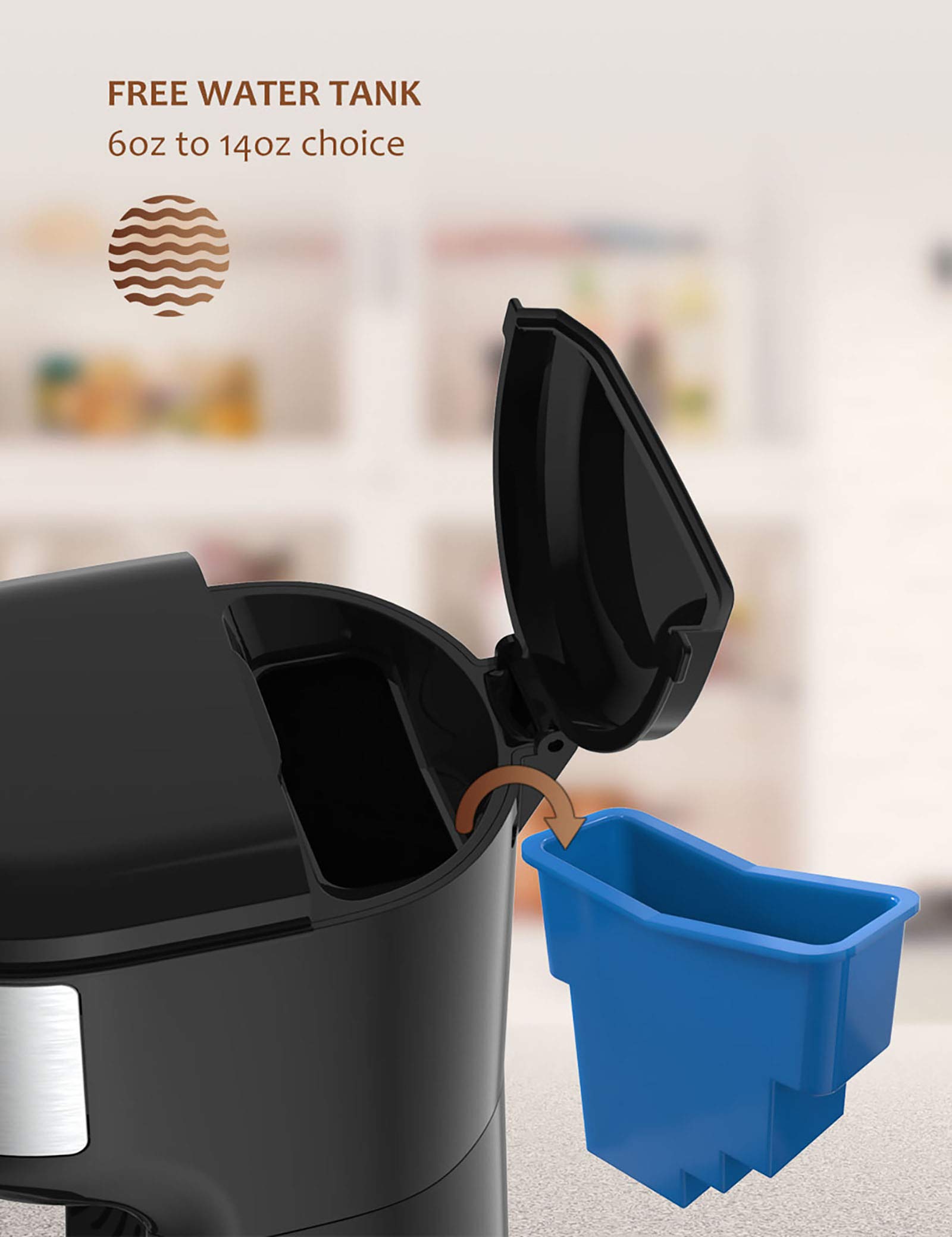 Dnsly Single Serve Coffee Maker attached Travel Mug, 2 in 1 Capsule Pod & Ground Coffee, With BPA Free, Strength Controlled from 6oz to 14oz and Self Cleaning Function