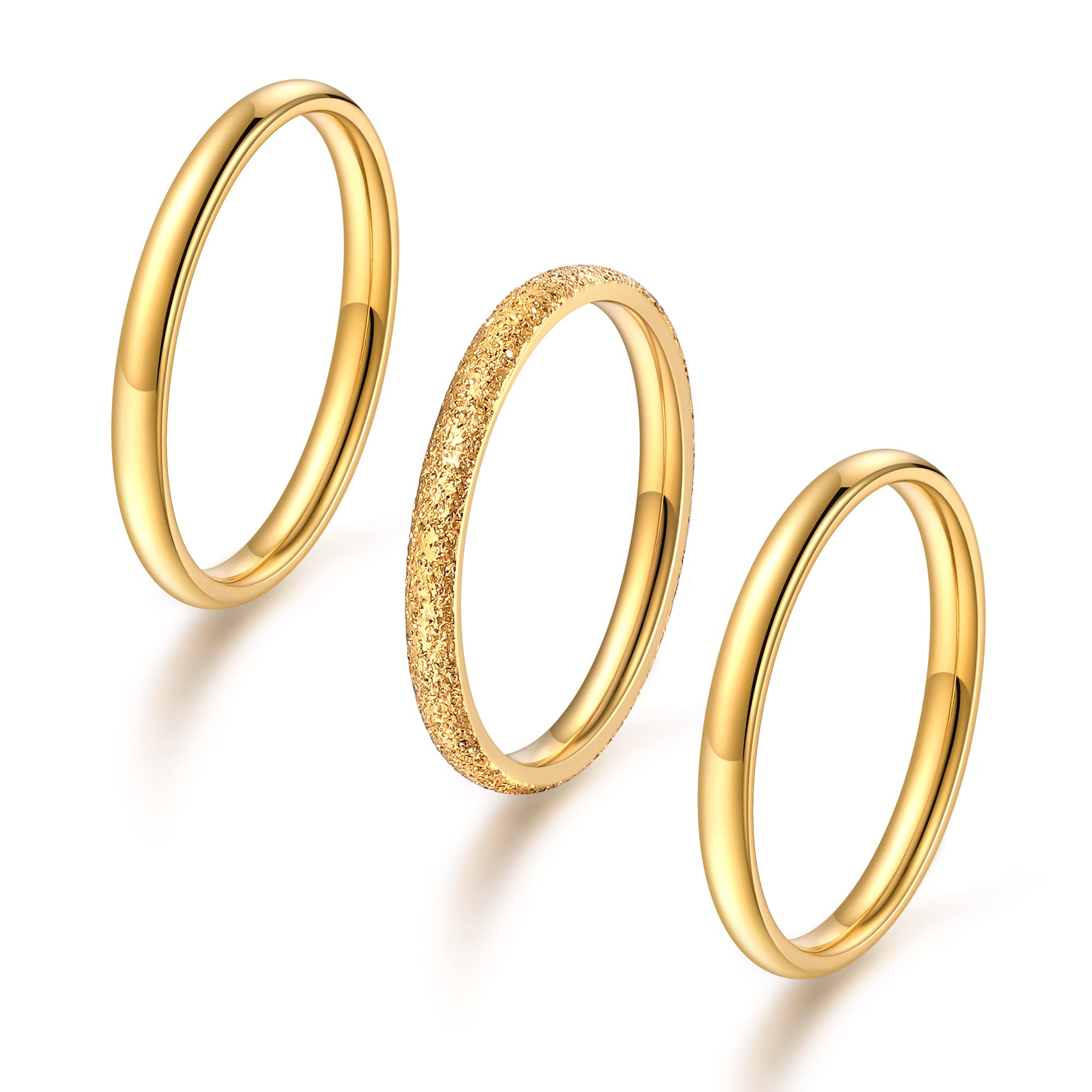 DANSOAN Knuckle Stacking Rings 3pcs 14k Gold Plated Stainless Steel Rings Set for Women Titanium Thin Stackable Finger Gold Rings for Girls