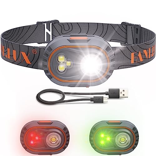 FANT.LUX LED Headlamp & Cap Light, 500 Lumen Rechargeable Bright Spot Light for Camping, Hiking, Caving, Fishing with Adjustable Headstrap and Cap Clip, Green Red Light for Hunting