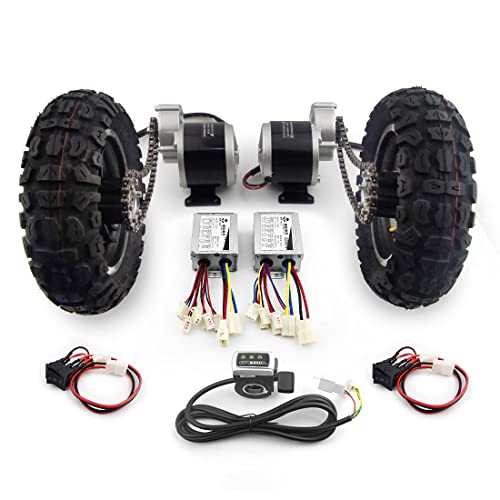 L-faster 10 Inch Off-Road Wheel Dual Drive 350W Geared Motor Chain Kit Reverse Switch for Electric Barrow Trolley Wagon Bike with Reverse (36V 350W Max 8kph)