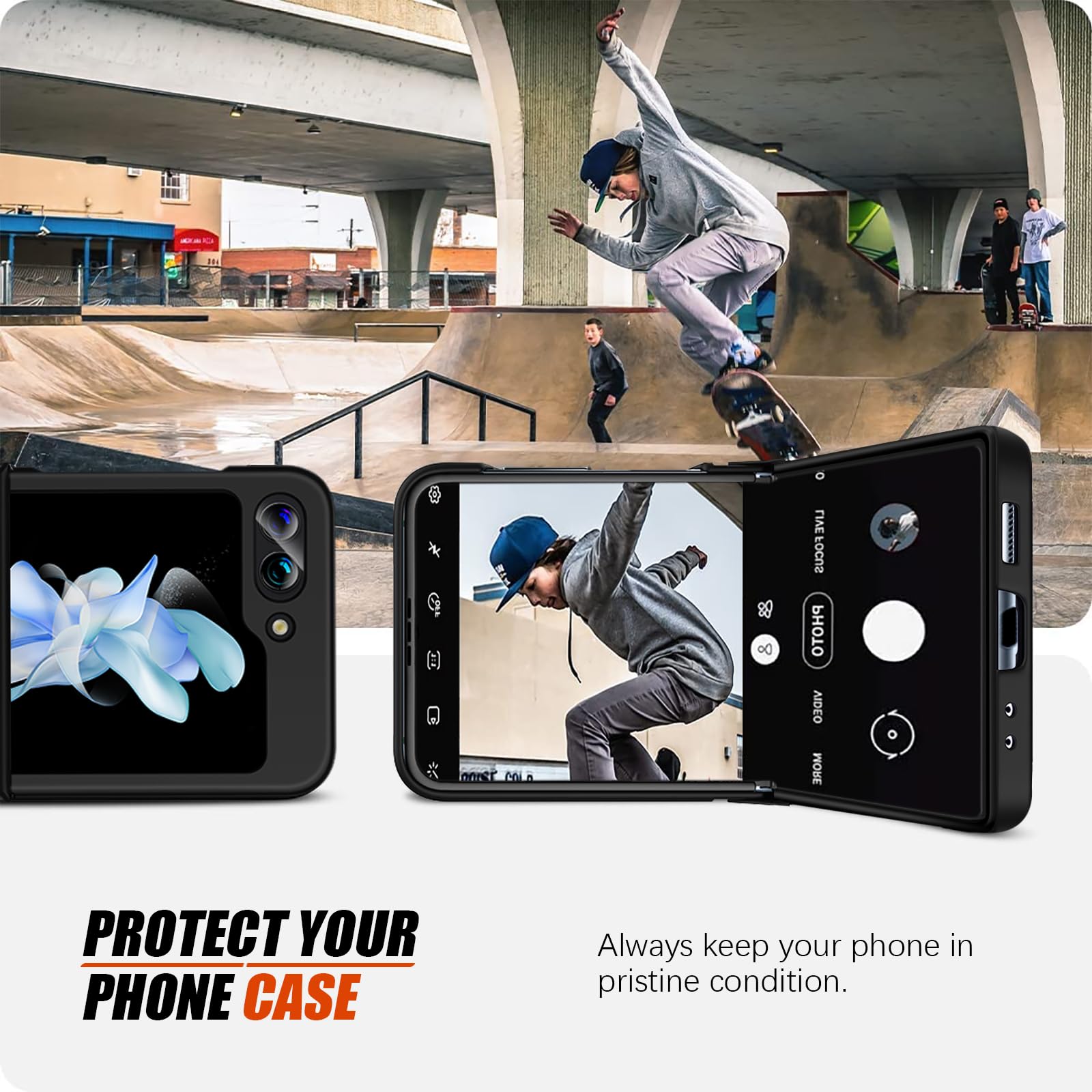 Design for Samsung Galaxy Z Flip 5 5G Case, Ultra Slim Lightweight Galaxy Z Flip 5 Flip Case PC Material Hard Hinge Protection Cover for Samsung Z Flip 5 Phone Case Support Wireless Charging (Black)