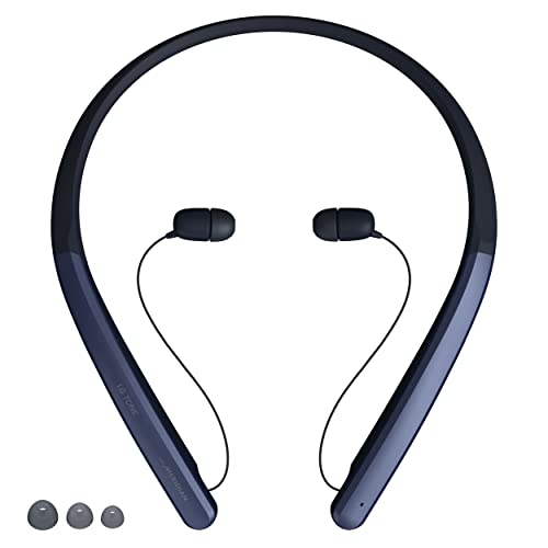 LG Tone Flex Wireless Bluetooth Stereo Neckband Earbuds HBS-XL7-32-Bit Hi-Fi DAC, Meridian Audio,Google Assistant (Wall & Car Charger- Navy Blue)