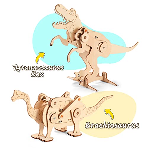 STEM Projects Kits for Kids Age 8-10-12, 4 in 1 3D Wooden Puzzles Dinosaur Craft for 6-8, Building Toys for Boys Ages 8-12, Wood Woodworking Model Kits, DIY Dino Robot Kit