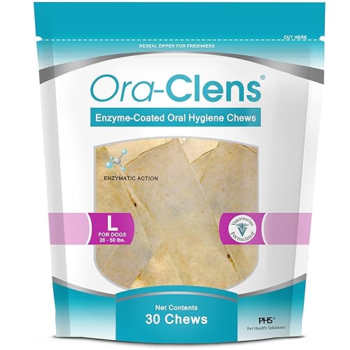 Ora-Clens Oral Hygiene Chews for Large Dogs-Enzymatic Dental Treats for Daily Oral Care, Cleans Teeth and Freshens Breath, Reduces Plaque, Bacteria and Tartar Build Up Without Brushing-30 Chews
