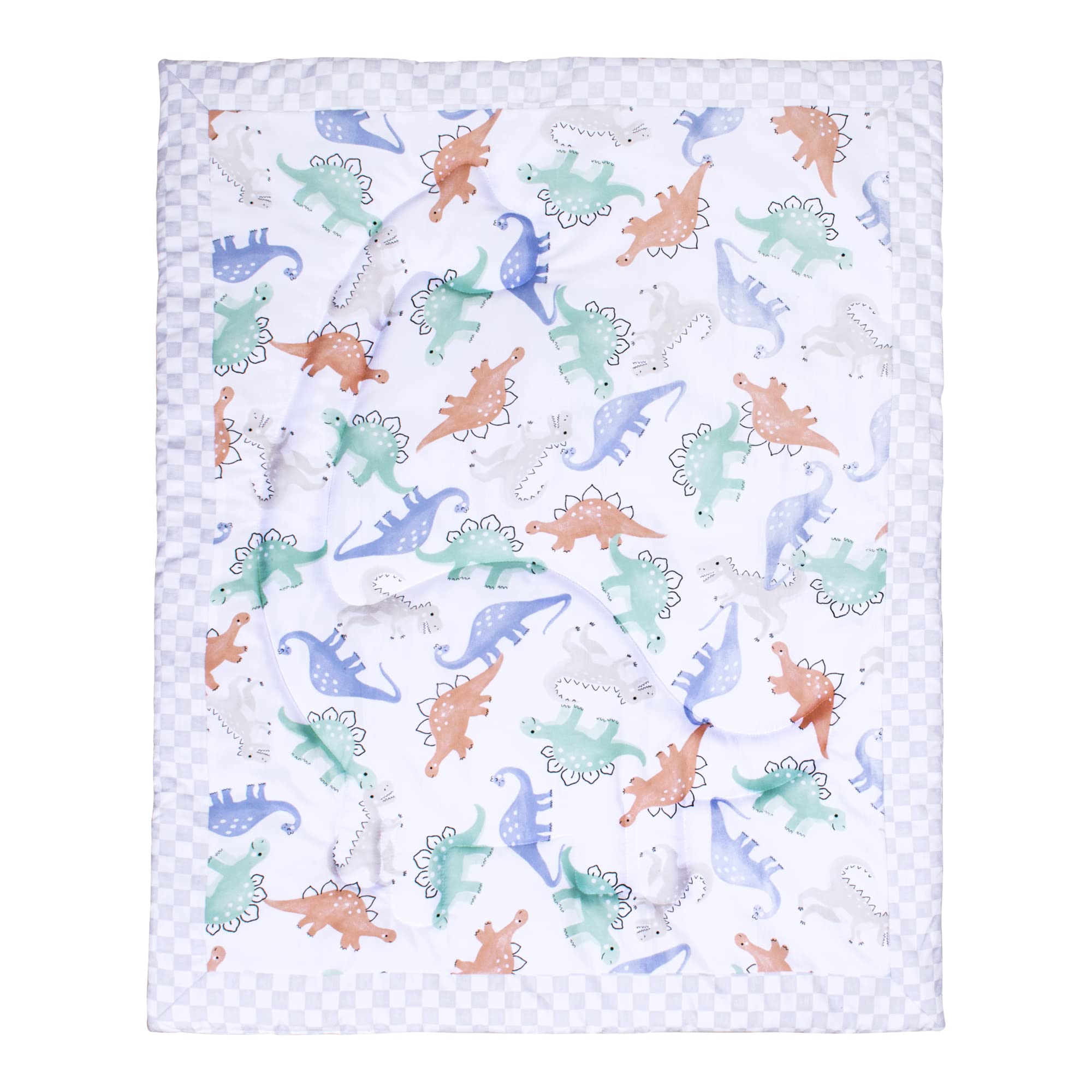 UOMNY Crib Bedding Sets for Boys - 3 Piece Dinosaur Nursery Bedding Set Baby Boys Bedding Sets Crib Set Crib Quilt Fitted Sheet Crib Pilowcase Grey Plaid / Blue Little Dinosaurs