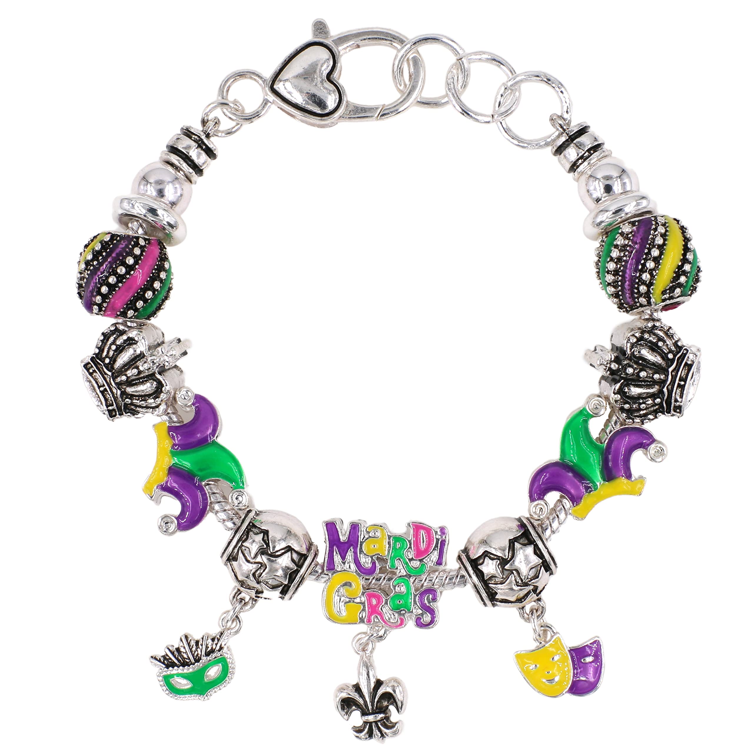 Elosee Mardi Gras Theme Multicolor Charms Bracelet (Silver)