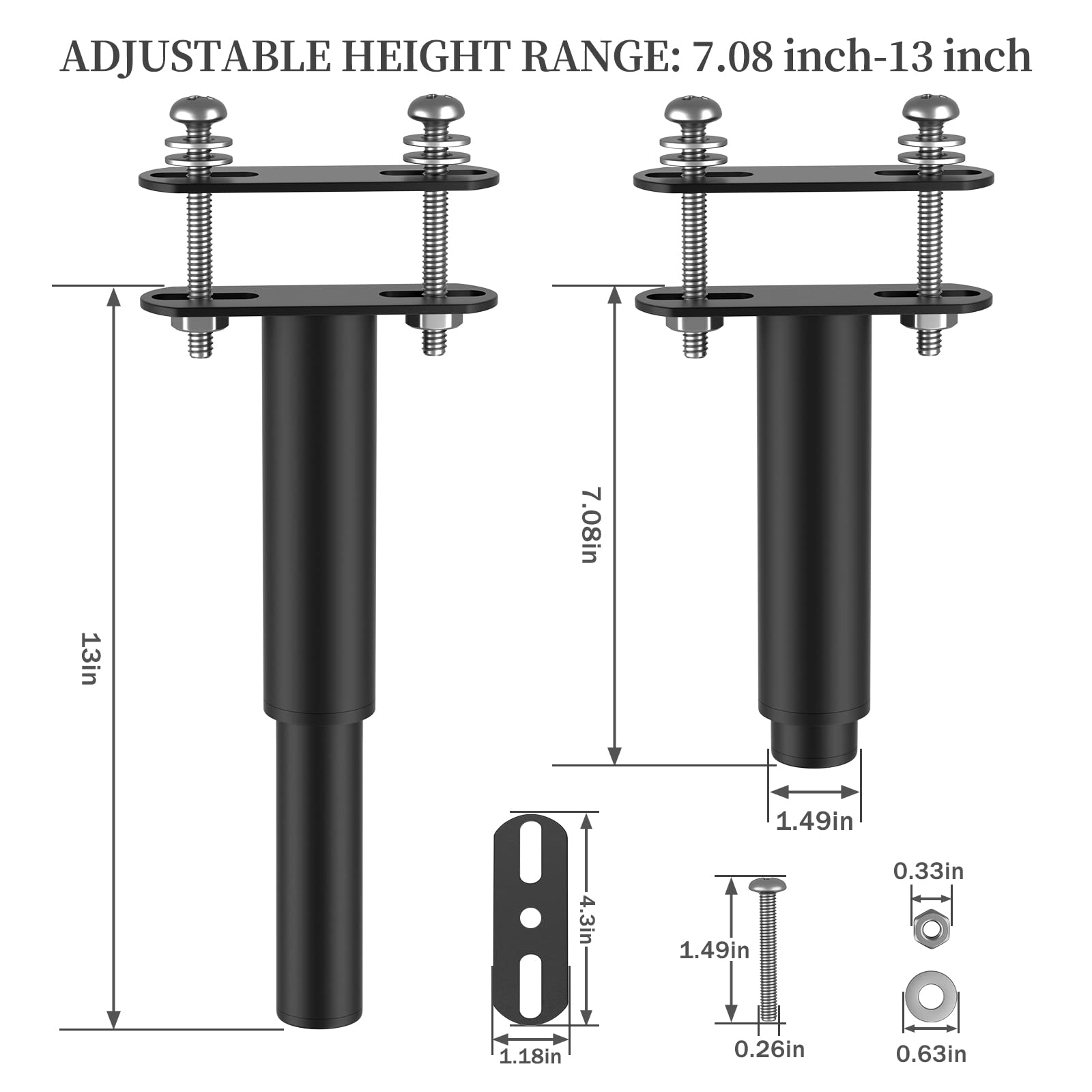 Dikeo 4 Pcs Adjustable Metal Bed Frame Support Leg, Bed Support Legs 7.08" - 13", Bed Support Legs for Wood Slats, Bed Replacement Legs, Adjustable Bed Legs Replacement 881Ibs/400kg
