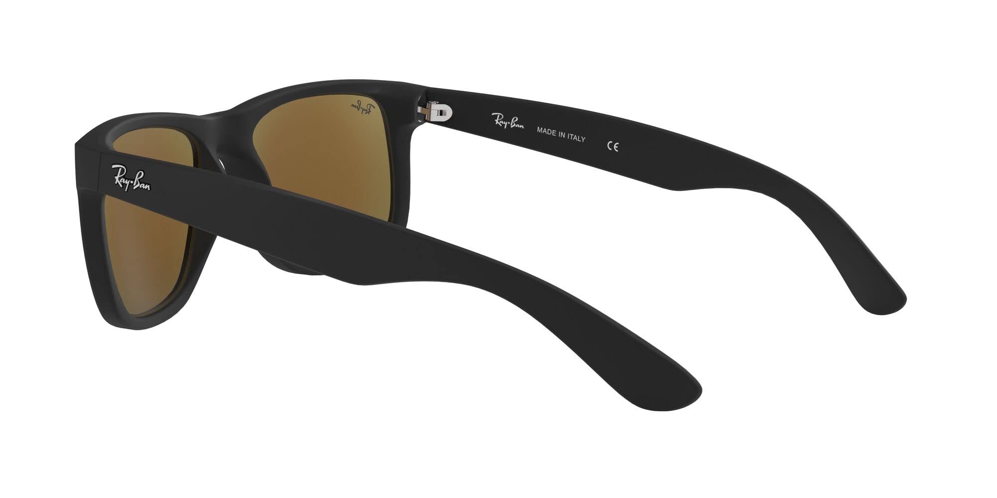 Ray-Ban RB4165 Justin Rectangular Sunglasses, Rubber Black/Blue Flash, 55 mm