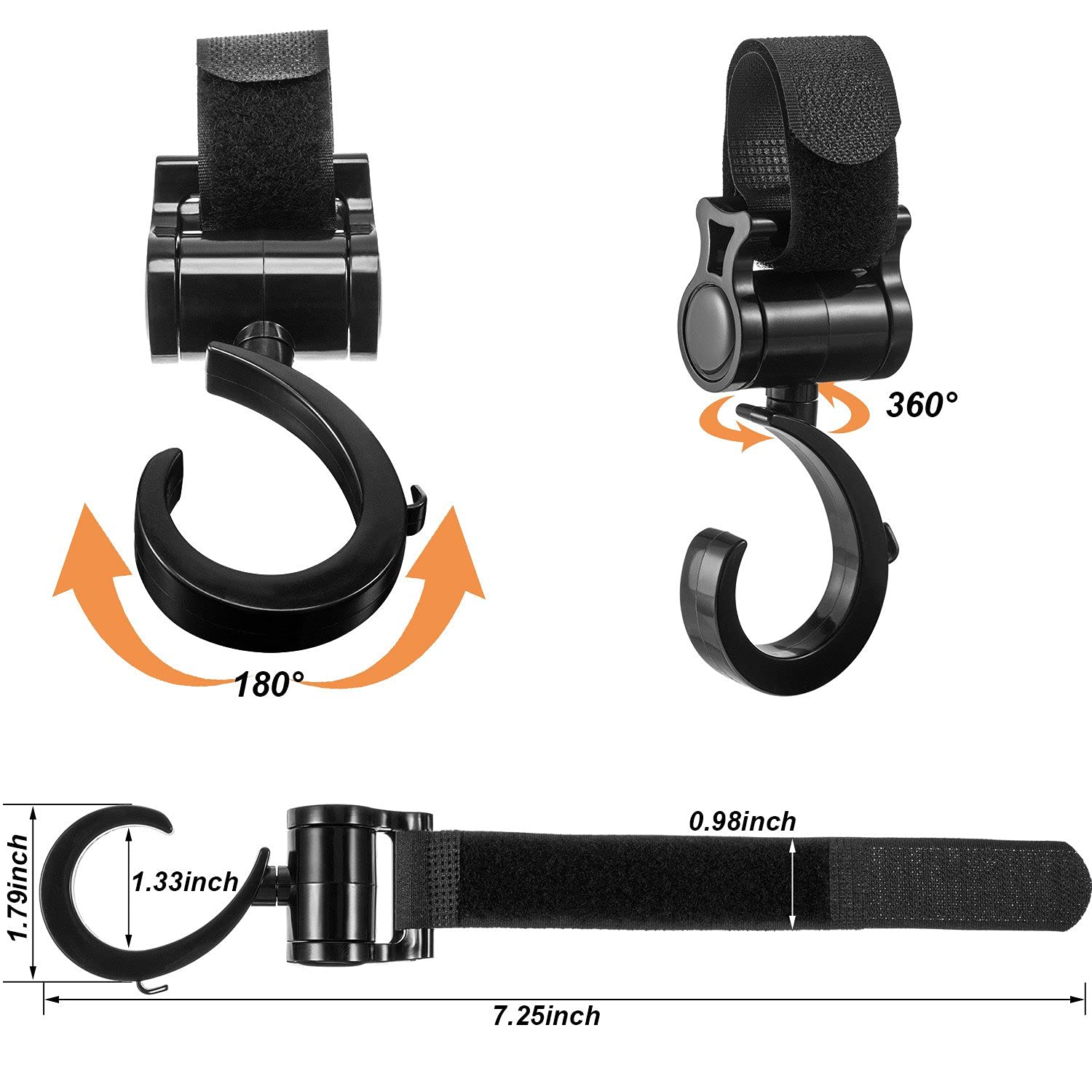 RAYCLOUD Baby Stroller Hooks 4 Pack for Bags Backpacks, Leather Hooks with Carabiners Pram Pushchair Clips D Ring Metal Multipurpose Mommy Hooks Stroller Accessory for Shopping Walking (Dark Black)