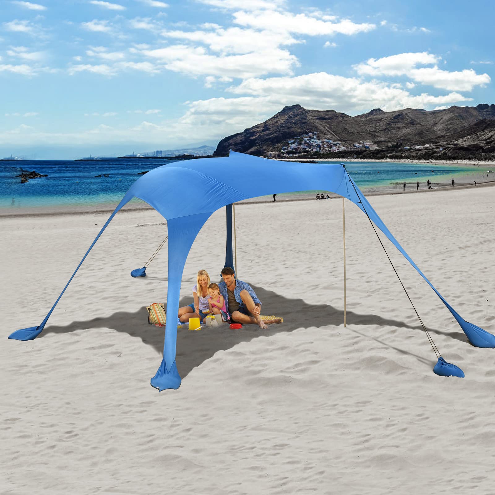 ELUTENT Pop Up Beach Tent UPF50+ Sun Shelter Anti-Wind Portable Beach Canopy with 2 Aluminum Poles Compact Sun Shelter Easy Setup Sandproof Private Outdoors Shade for Camping Trips, Fishing 9ftx9ft