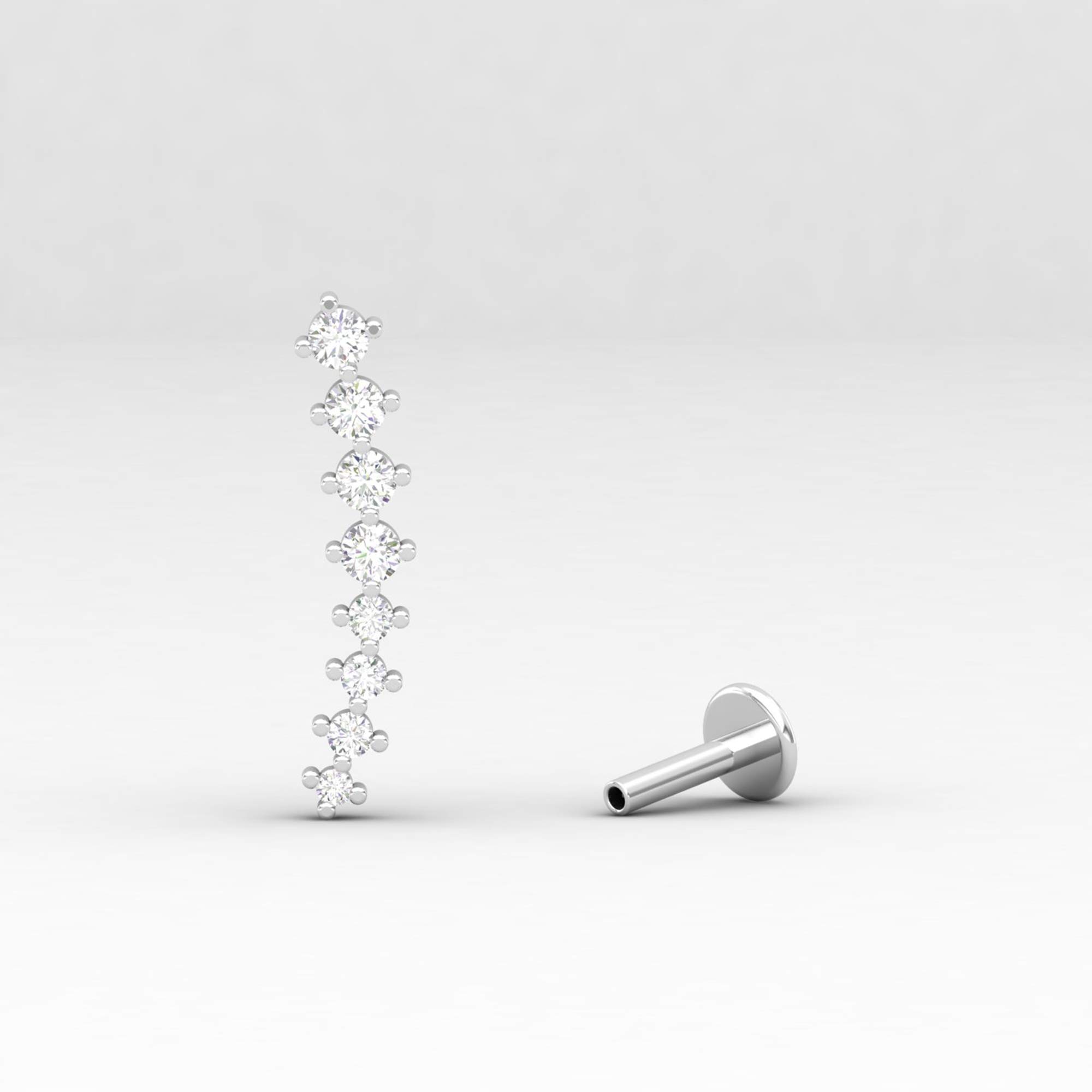 Diamond Ear Climber 14K White Gold Single Piece, 0.20 Carats Graduation Diamond Ear Crawler, Helix Earring for Women
