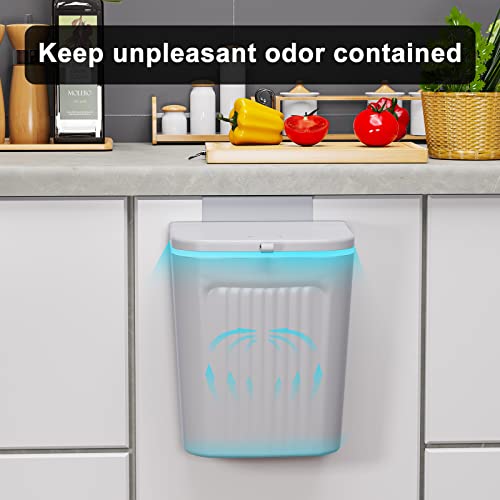 NetDot 4 Pack 9L/2.4-Gallon Hanging Trash Can with Lid, Bathroom Garbage Can, Small Compost Bin Waste Basket for Kitchen,Bathroom,Bedroom,Living Room - Grey