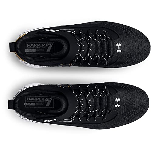 Under Armour Boys' Little Kid Harper 7 Mid Junior Rubber Molded Baseball Cleat, (001) Black/White/Black, 2