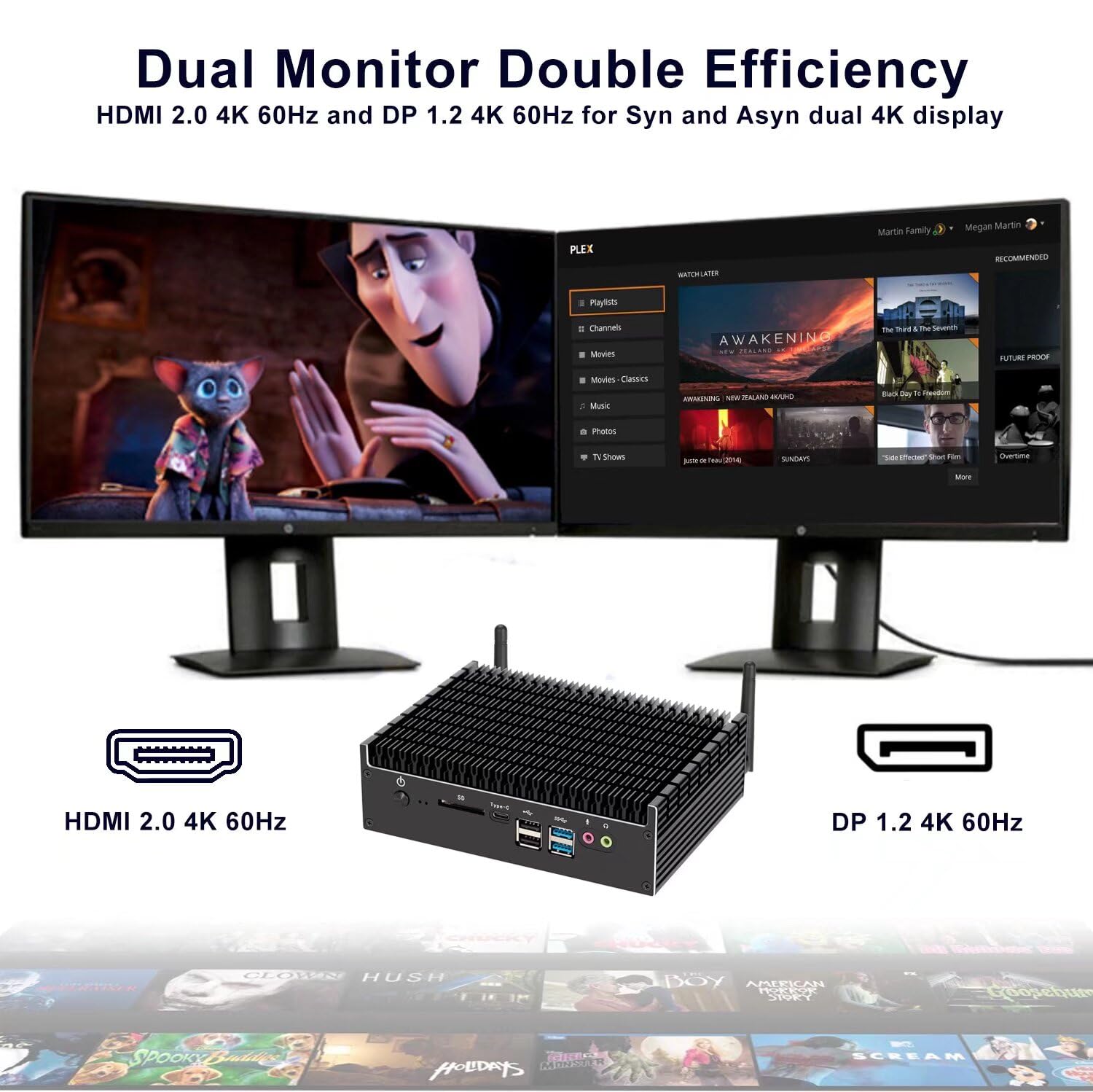 VENOEN Fanless Mini PC 6 Core i7 10710U with Win 11,Dual LAN Silent Portable Computer,HD 2.0/DP 4K Display,RS232 COM,USB-C,WiFi,BT 5.1,16GB DDR4 512GB M.2 SSD