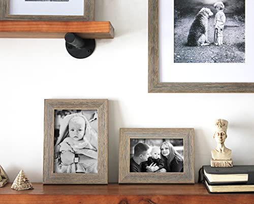 Yaetm 5x7 Rustic Picture Frame, Solid Wood Frame with High Definition Real Glass, Distressed Photo Frames for Table Top & Wall Mounting Display, Weathered Gray, Set of 2