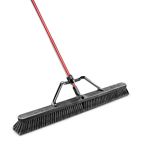 Libman Commercial 850 Smooth Surface Heavy Duty Push Broom, 62" Length, 36" Width, Black/Red (Pack of 3)