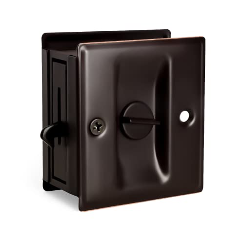 HOMOTEK Privacy Sliding Door Lock with Pull Oil Rubbed Brass- Replace Old Or Damaged Pocket Door Locks Quickly and Easily, 2-3/4”x2-1/2”, for Door Thickness for 1-3/8”