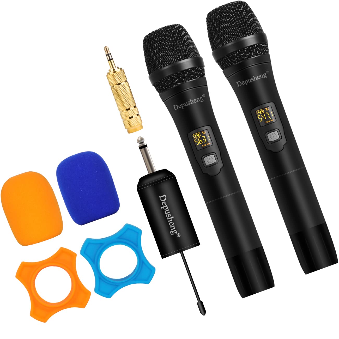 Depusheng W2 UHF Wireless Microphone System Handheld LED Mic UHF Speaker with Portable Receiver