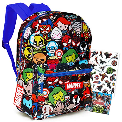 Marvel Avengers Backpack - 2 Pc Bundle With 16" Marvel School Backpack and Stickers for Boys Girls Kids Teens Adults (Marvel School Supplies)