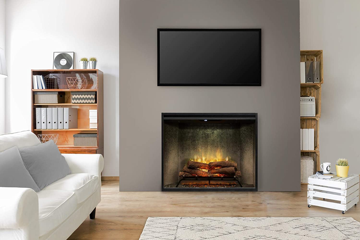 Dimplex RevillusionĀ® 36" Portrait Built-In Firebox (Model: RBF36PWC), 4400/6745/8794 BTU, 120/208/240 Volt, 1300/1975/2575 Watt, Weathered Concrete