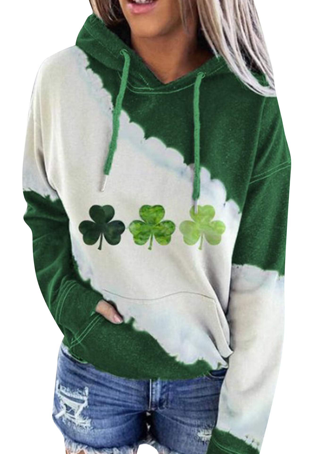 EFOFEI Ladies Irish Shamrock Sweatshirt Green Hoodie Clover St. Patrick's Day Sweatshirt Shamrock M