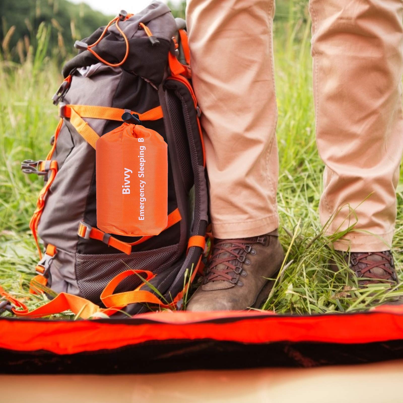 Emergency Survival Sleeping Bag with Stuff Sack and Whistle Waterproof Thermal Bivy Sack Portable Lightweight Emergency Survival Blanket for Camping,Hiking,Outdoor Adventure Activities(2 Pack)